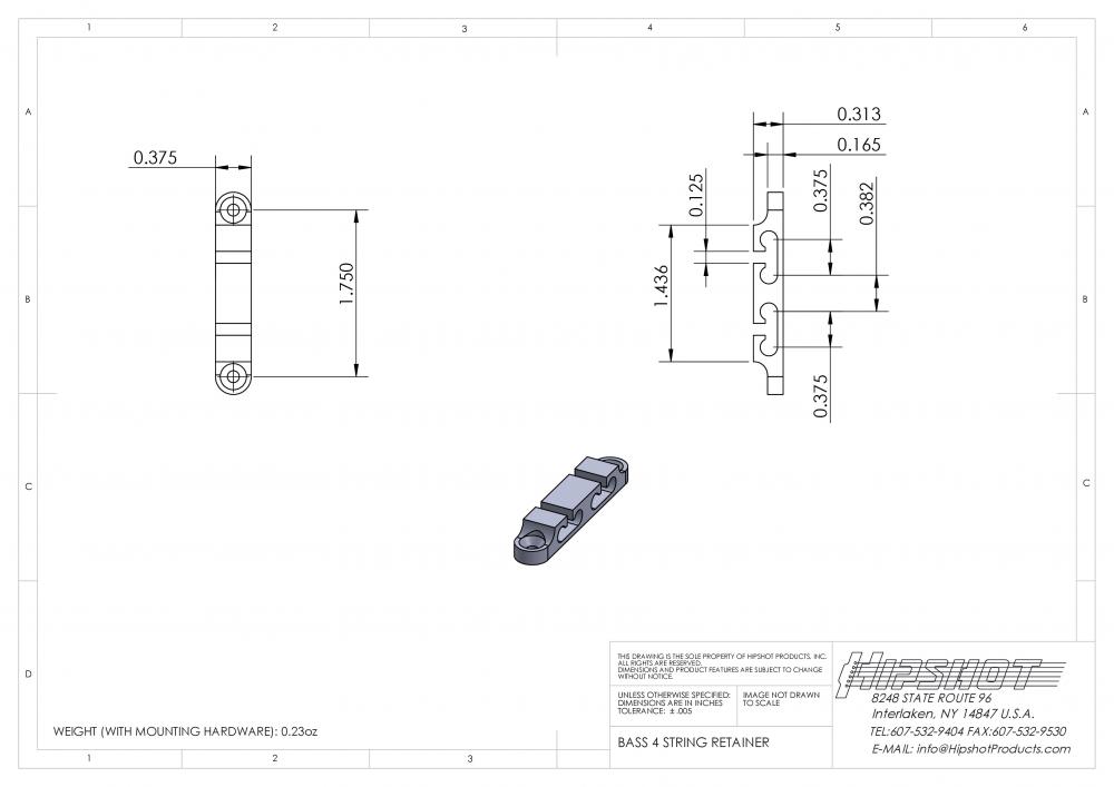 2SR-04C Hipshot Chrome 4-String Bass Headstock String Guide Tree Retainer